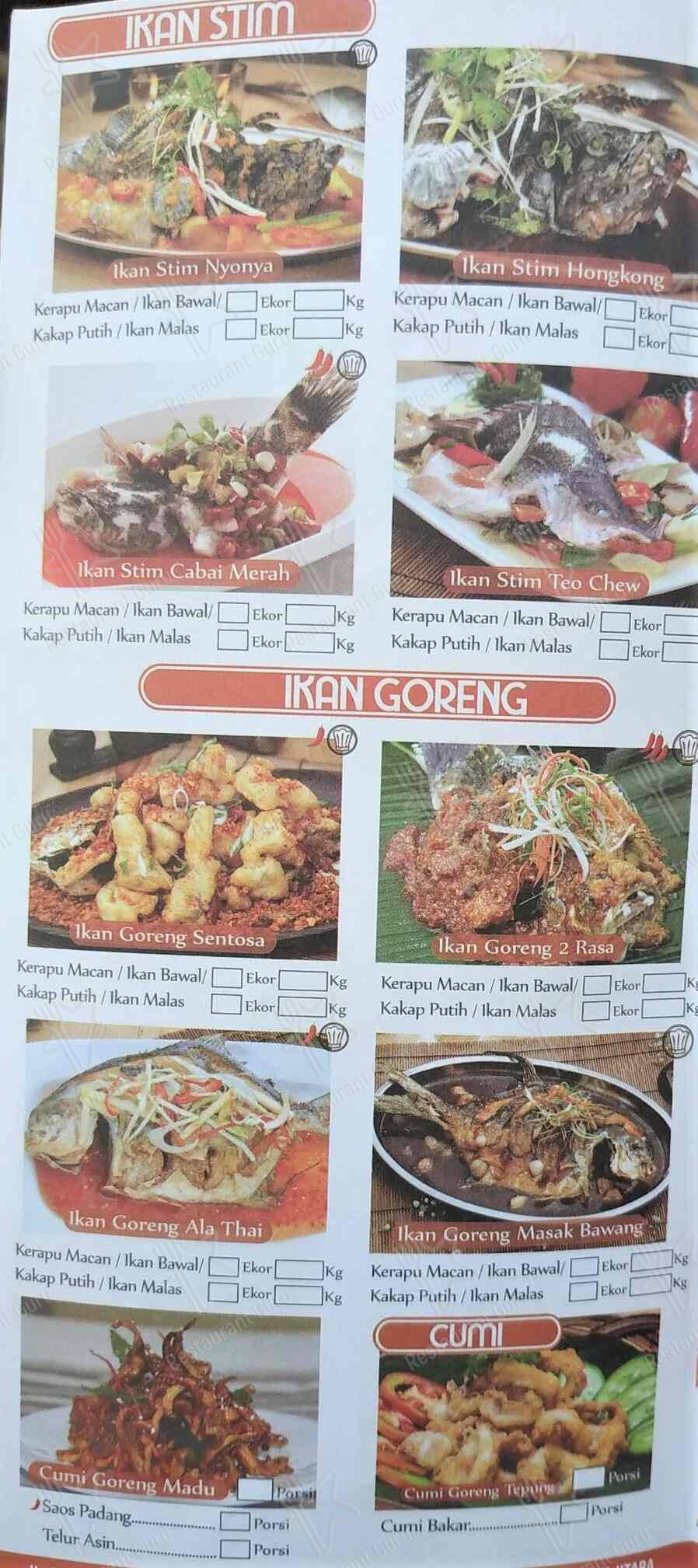 Menu at Sentosa Live Seafood Kelapa Gading restaurant, North Jakarta