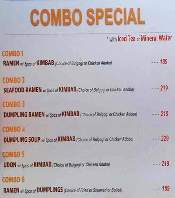 Menu at Seoul Kimbab, Pasig