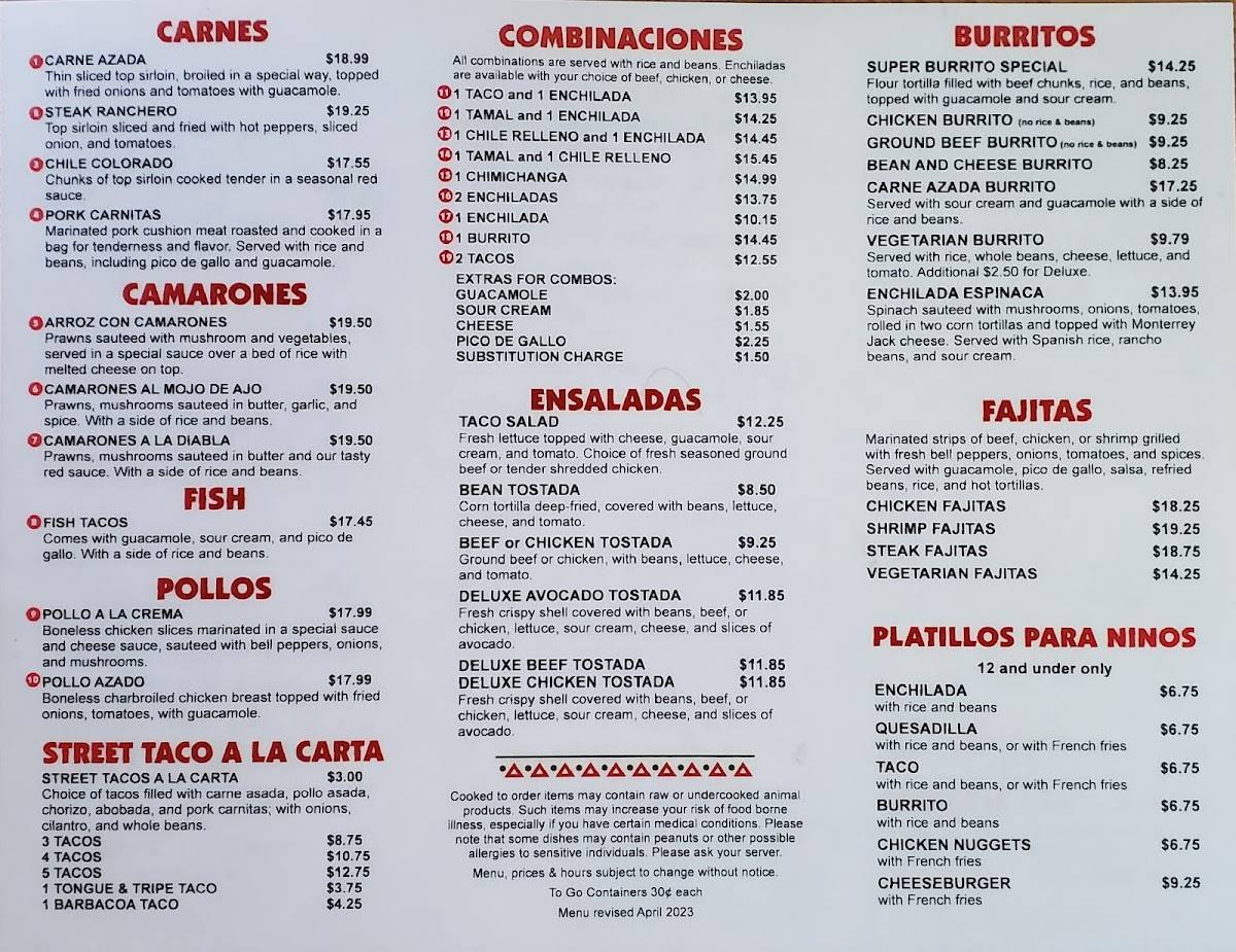 Menu at David Family Taqueria restaurant, Sequim
