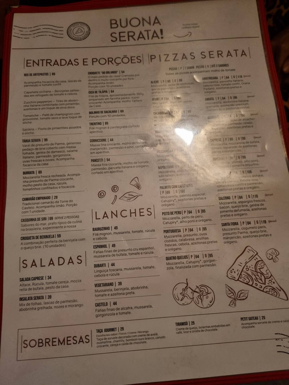 Menu em Serata • Pizza & Cucina restaurante, Campinas