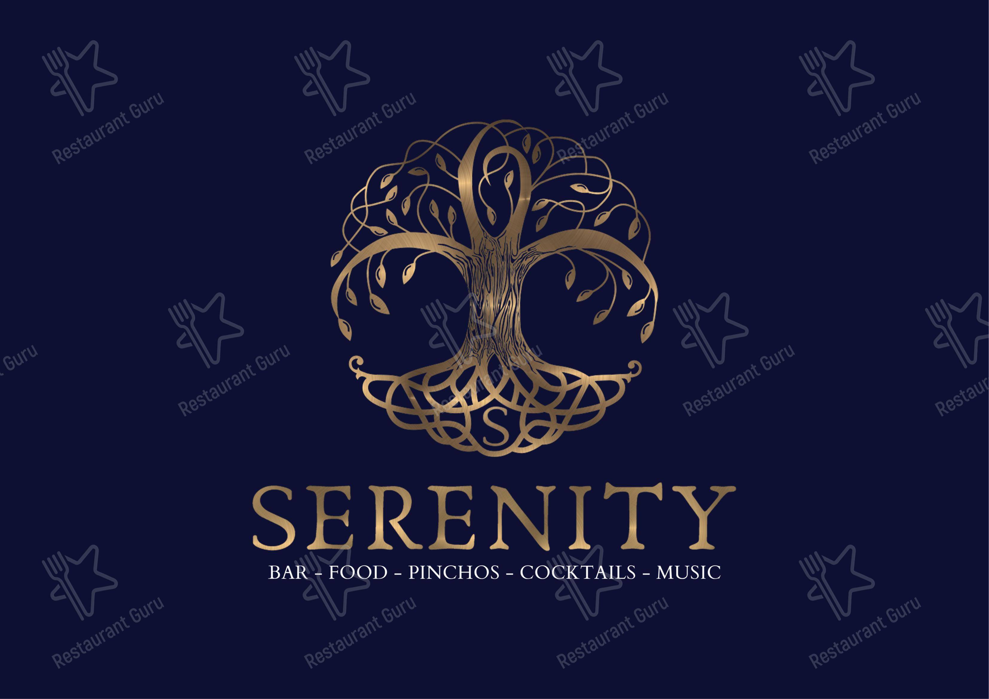 Menu at Serenity restaurant, Mansfield