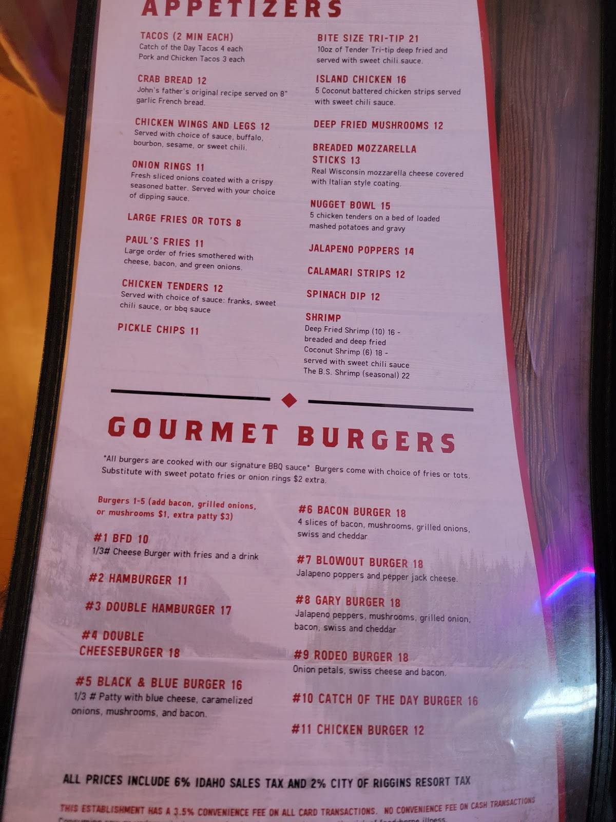 Menu at Seven Devils Bar & Steakhouse, Riggins