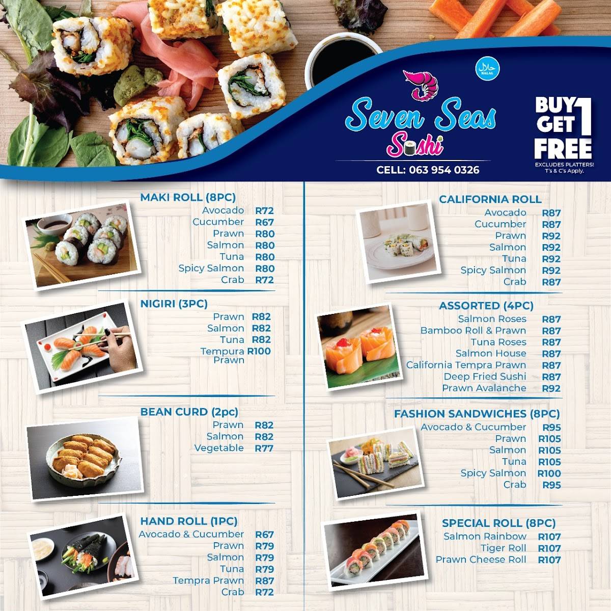 Menu at Seven Seas Sushi - Florida Road restaurant, Durban