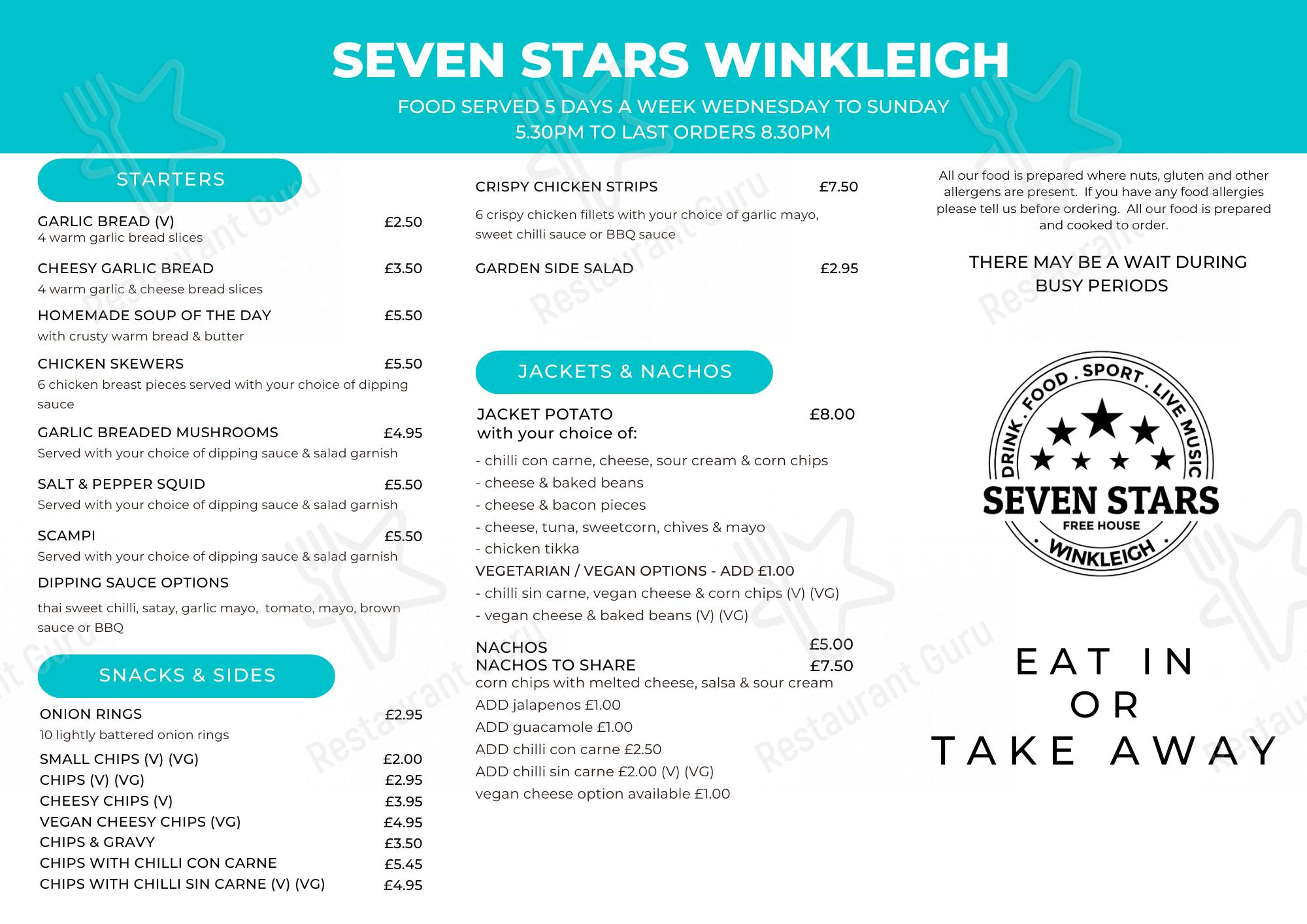 Menu at Seven Stars Winkleigh pub & bar, Winkleigh