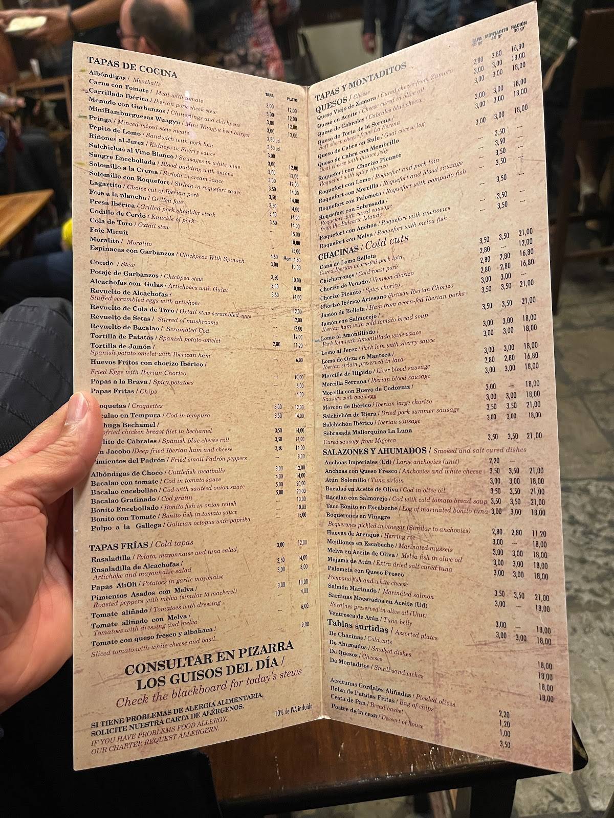 Menu at Bar Casa Morales, Seville, C. García de Vinuesa
