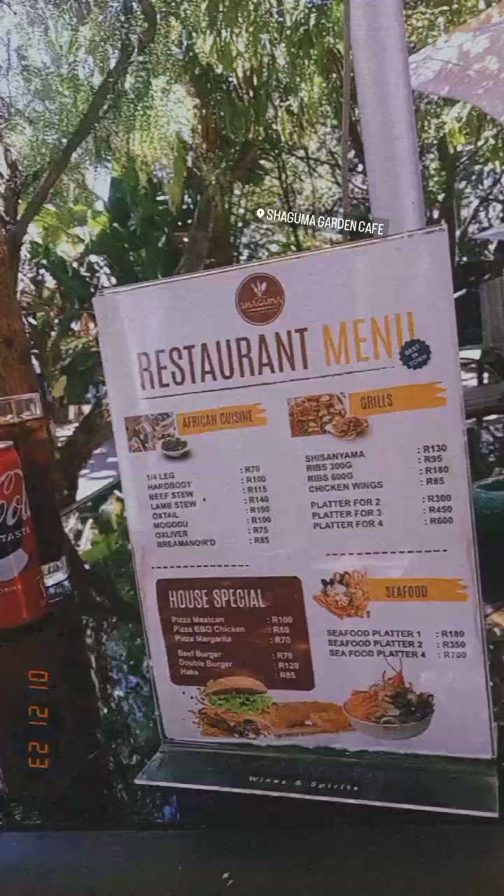 Menu at Shaguma Garden Cafe, Midrand