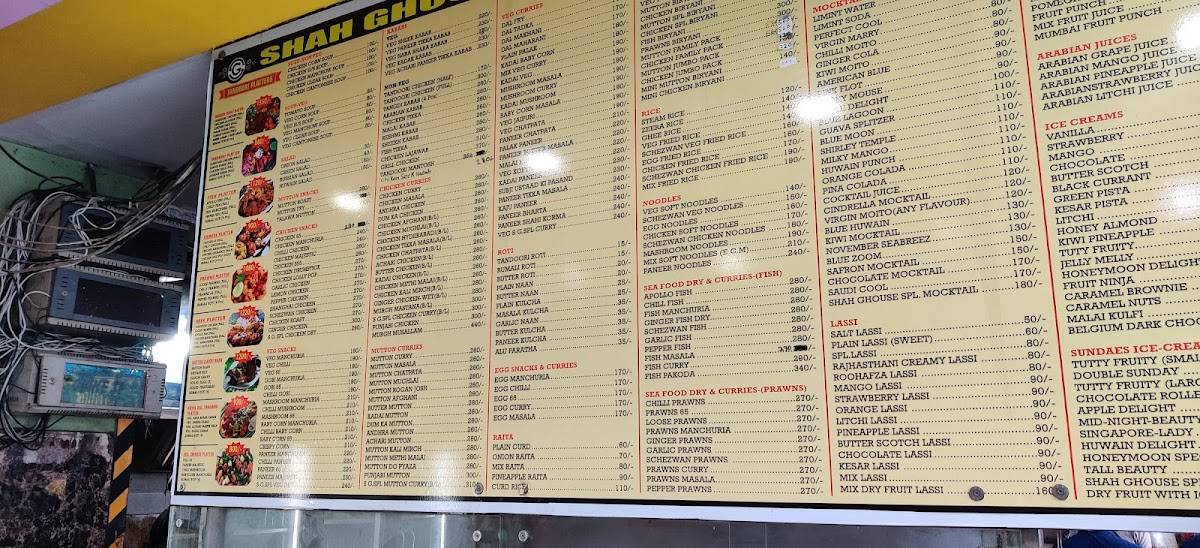 Menu at Shah Ghouse Hotel & Restaurant, Gachibowli, Hyderabad, Raidurgam