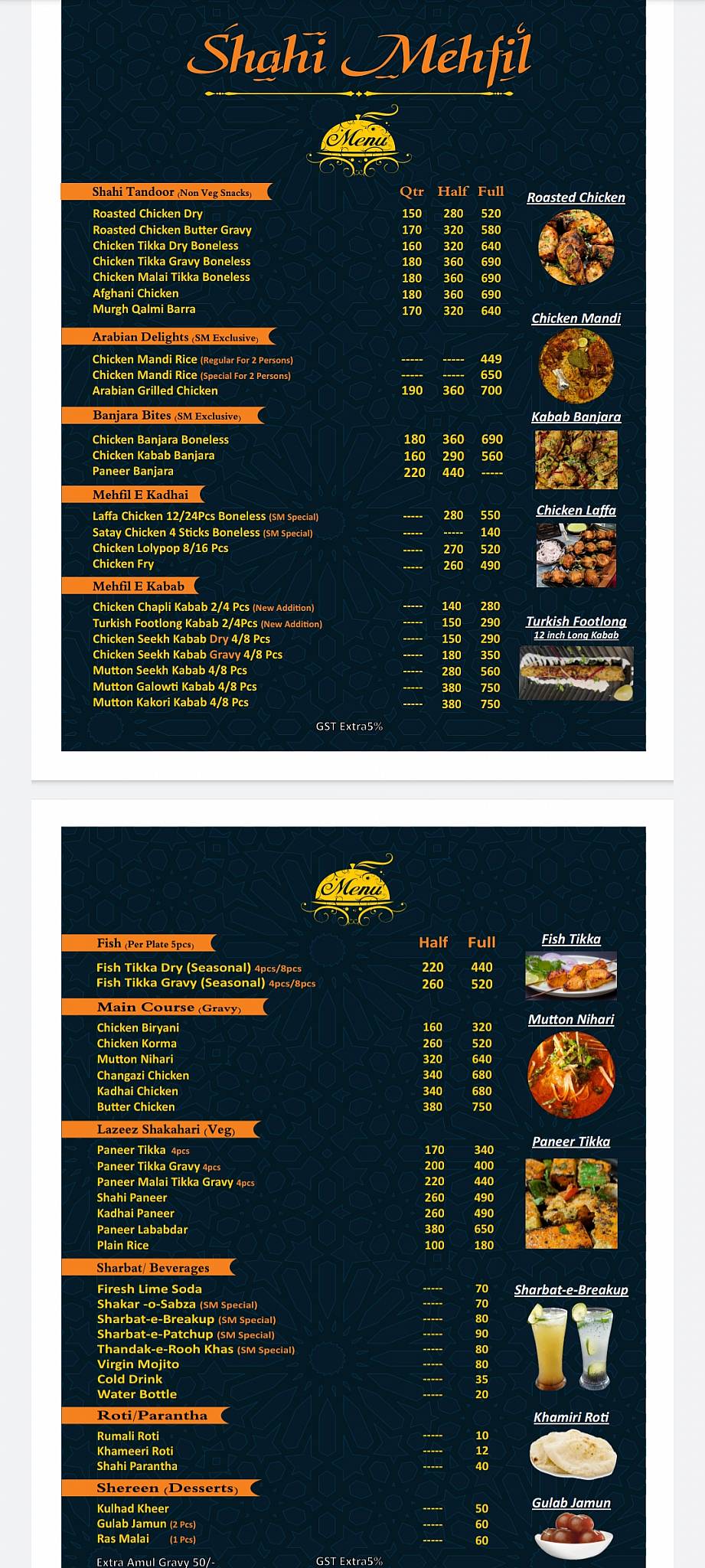 Menu at Shahi Mehfil Restaurant, New Delhi