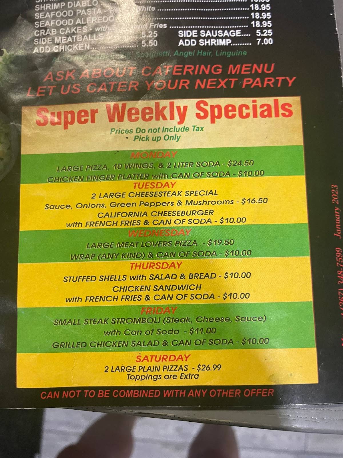 Menu at Shamokin Luna's Pizzeria, Shamokin