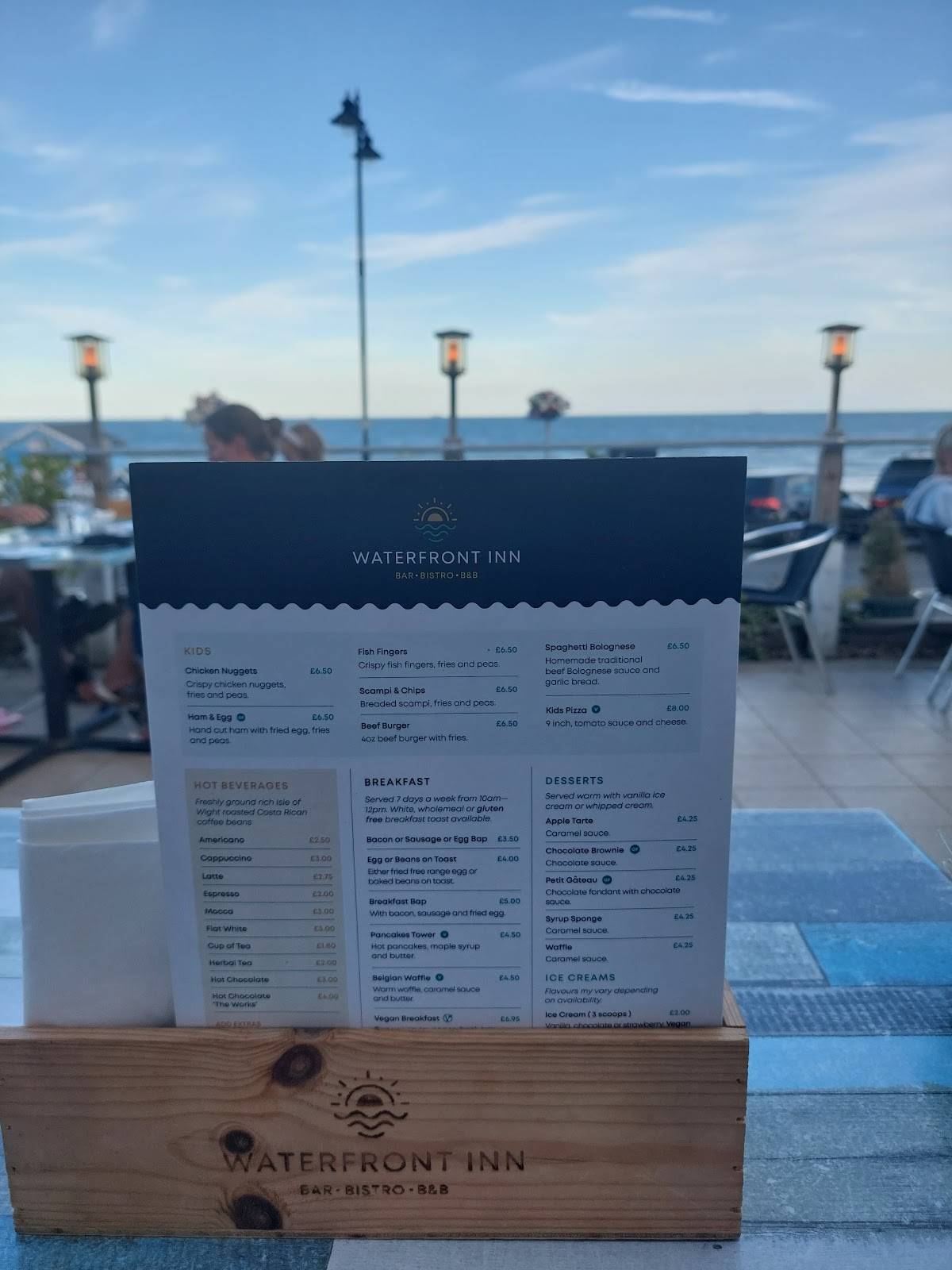 Menu at The Waterfront Inn restaurant, Shanklin