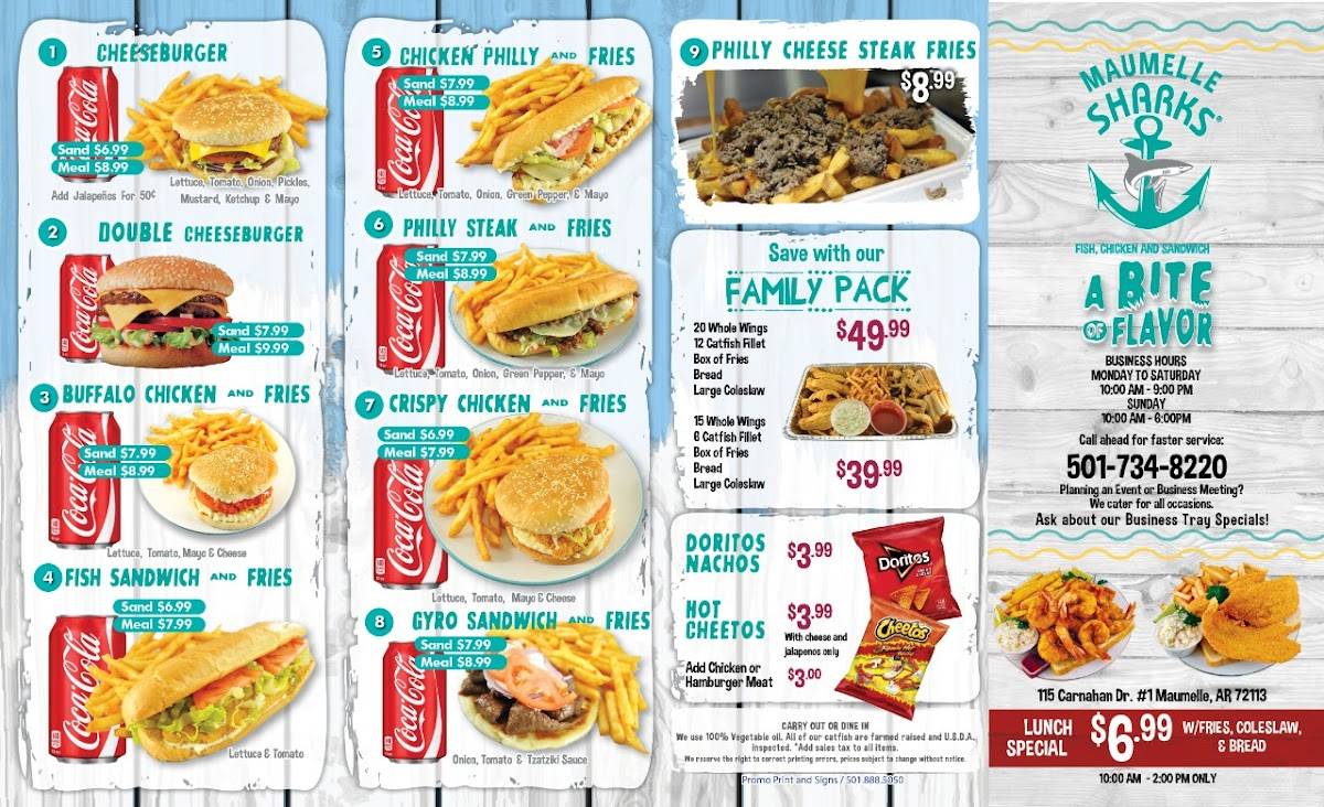 Menu at Sharks Maumelle restaurant, Maumelle