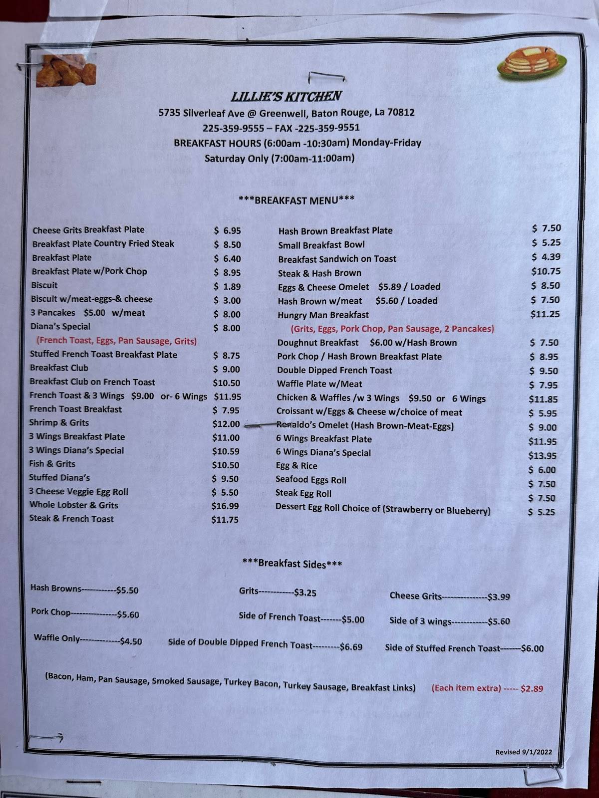 Menu at Sharon's Kitchen fast food, Baton Rouge