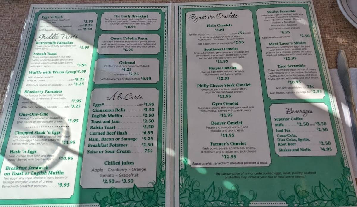 Menu at Sheila Mae's Town Fryer restaurant, Burlington