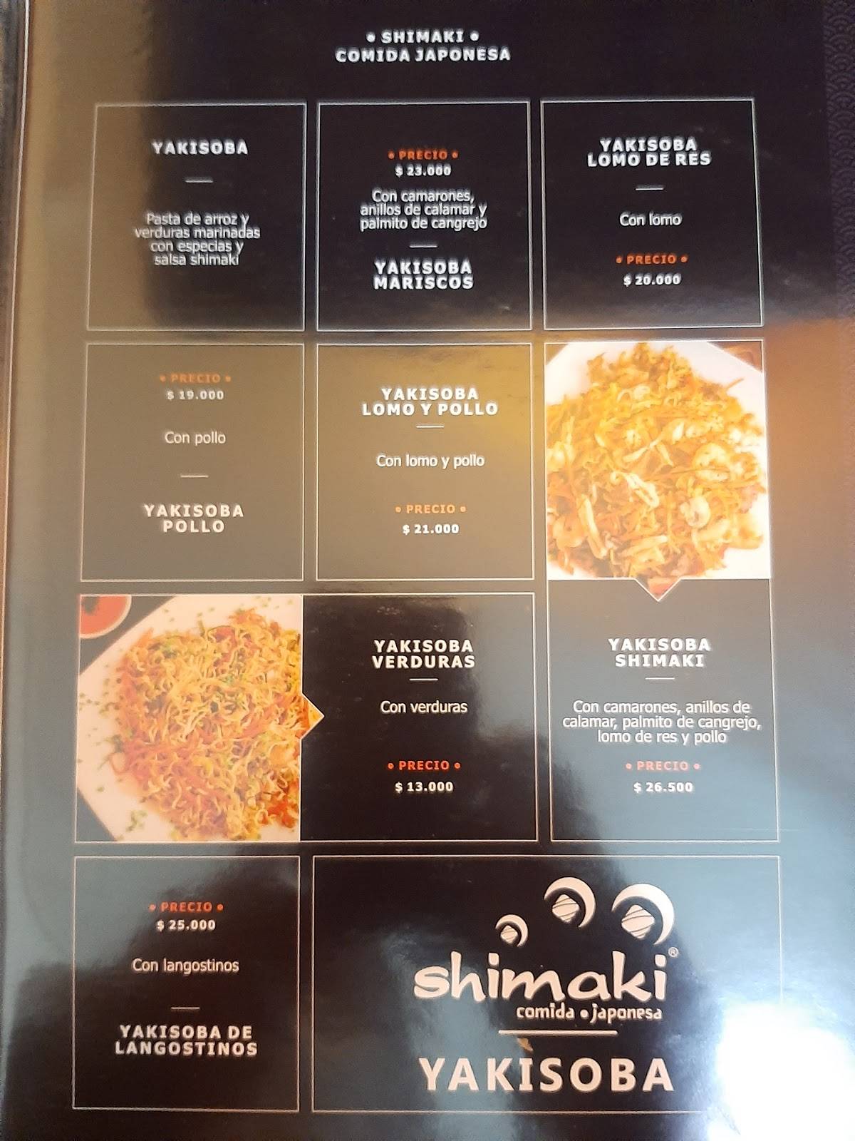 Carta del restaurante Shimaki, Bogotá, a 119-89