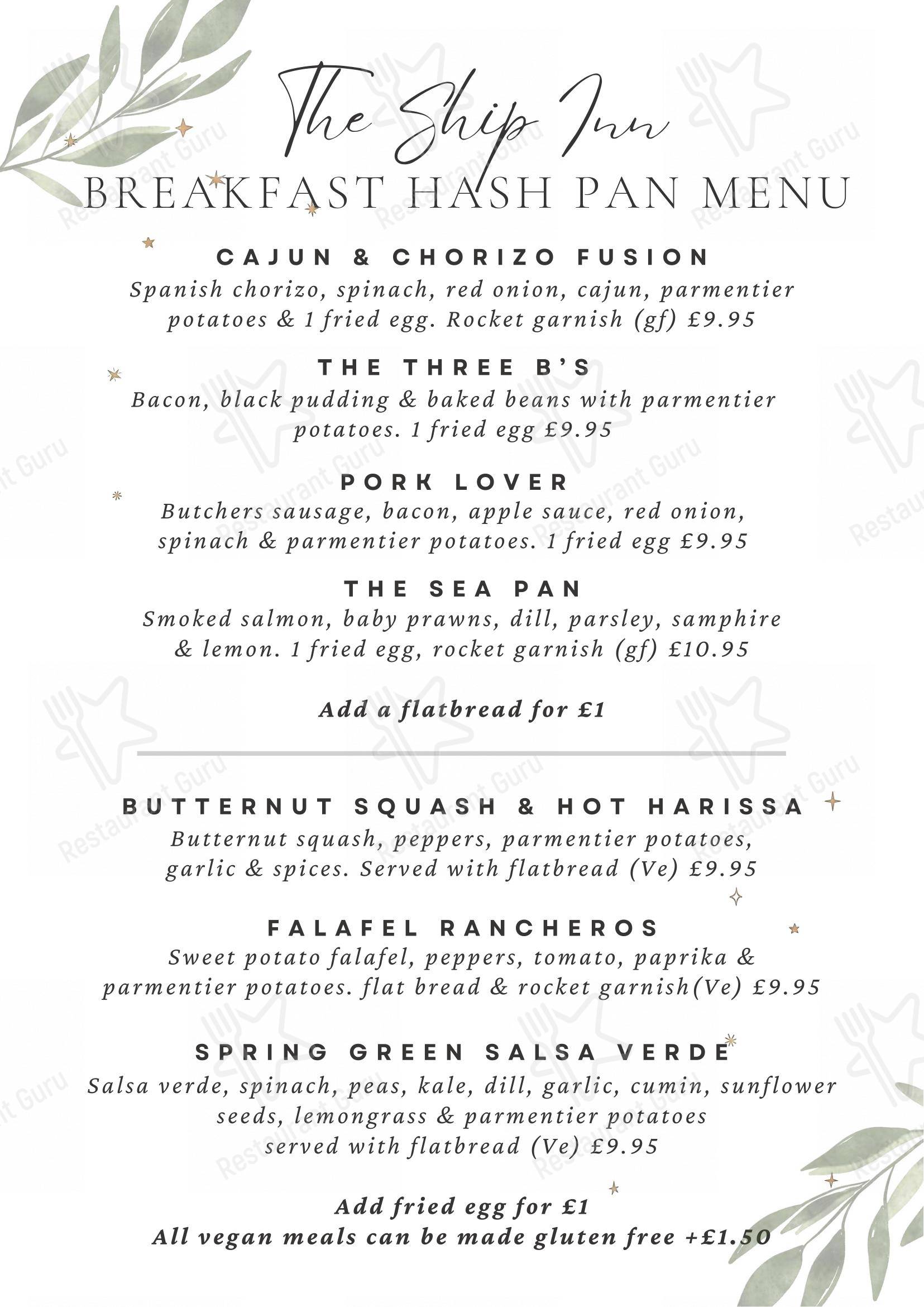 Menu at Ship Inn pub & bar, Teignmouth