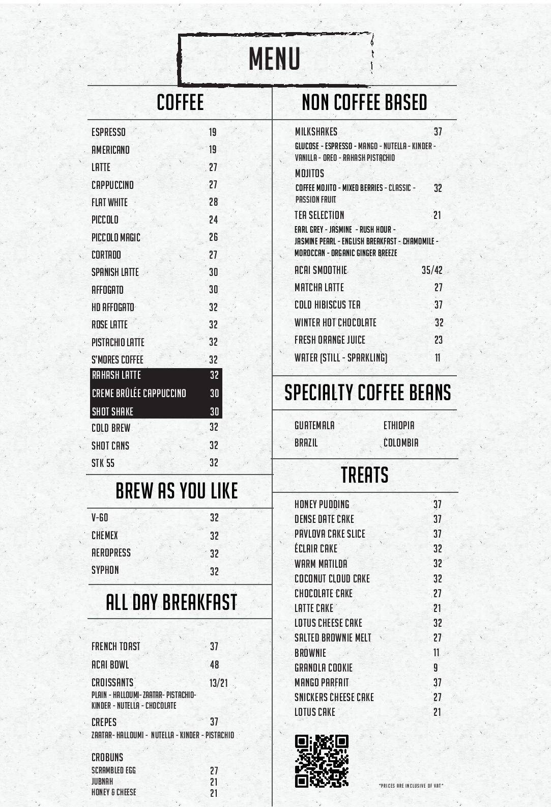 Menu at Shot Speciality Coffee, Khalifa University Main Campus cafe ...