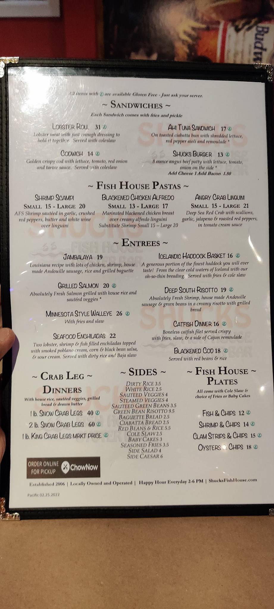 Menu at Shucks Fish House & Oyster Bar, Omaha, S 119th St