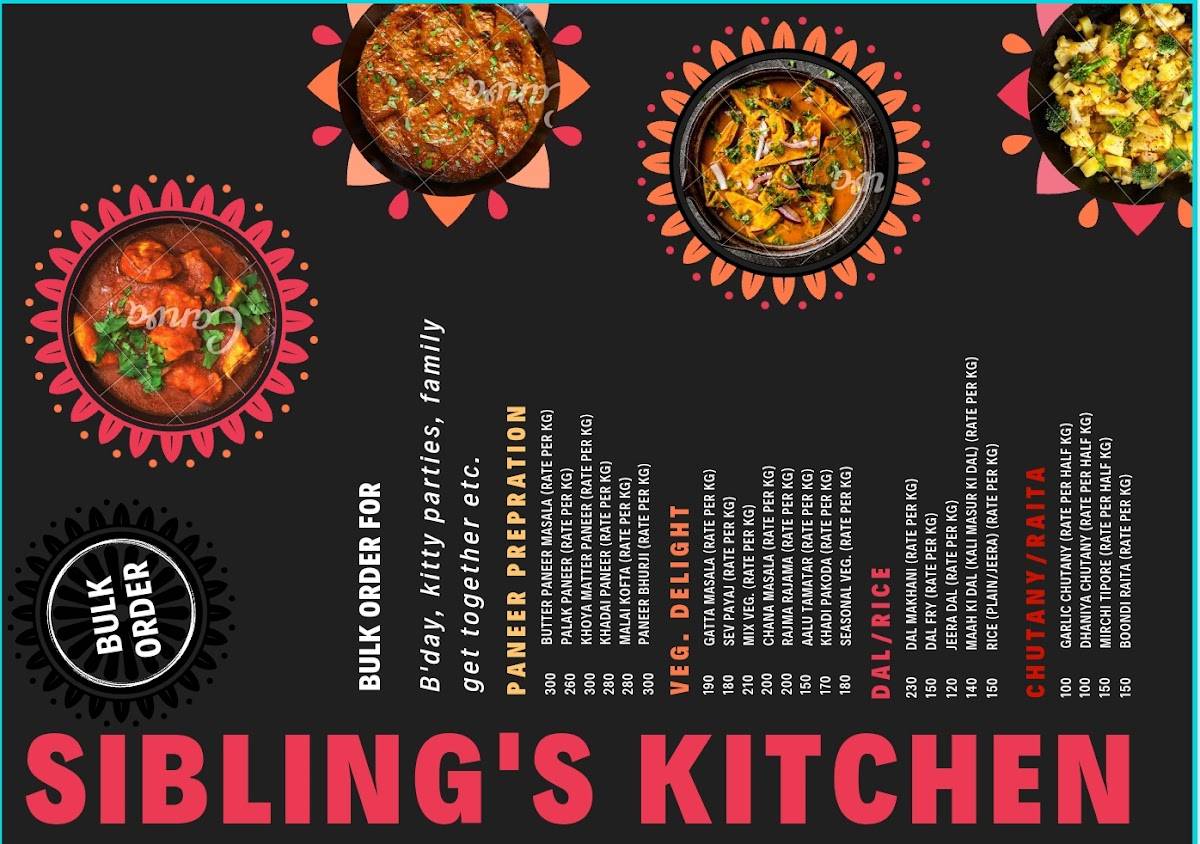 Menu at Sibling's kitchen, Jaipur