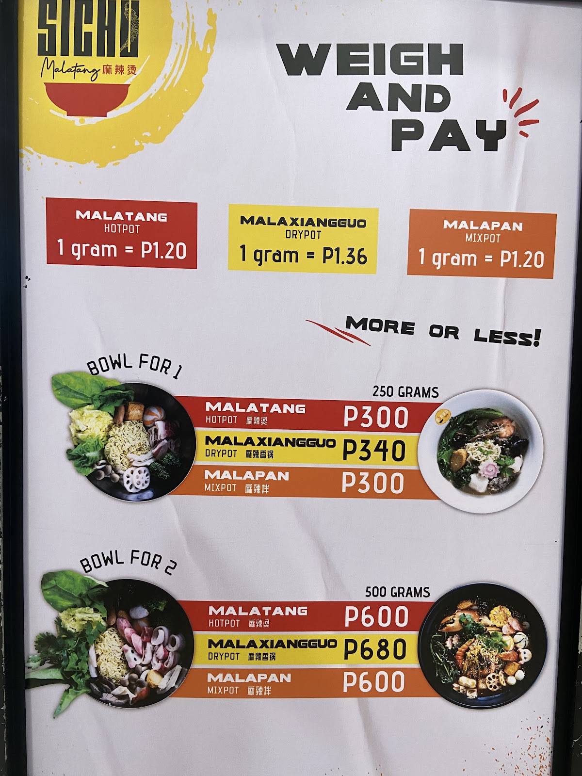 Menu at Sichu Malatang - SM Mall of Asia restaurant, Pasay