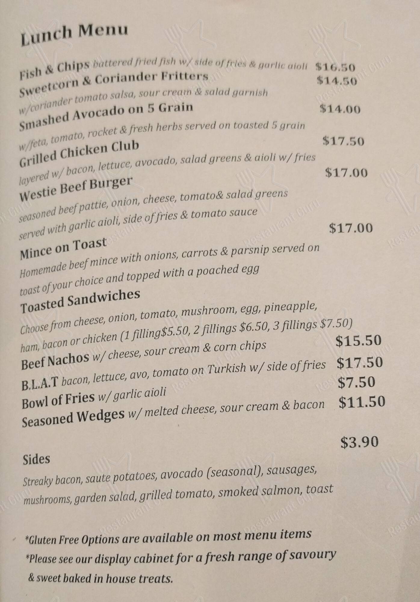 Menu at Sierra Cafe Henderson, Auckland, 356 Great N Rd
