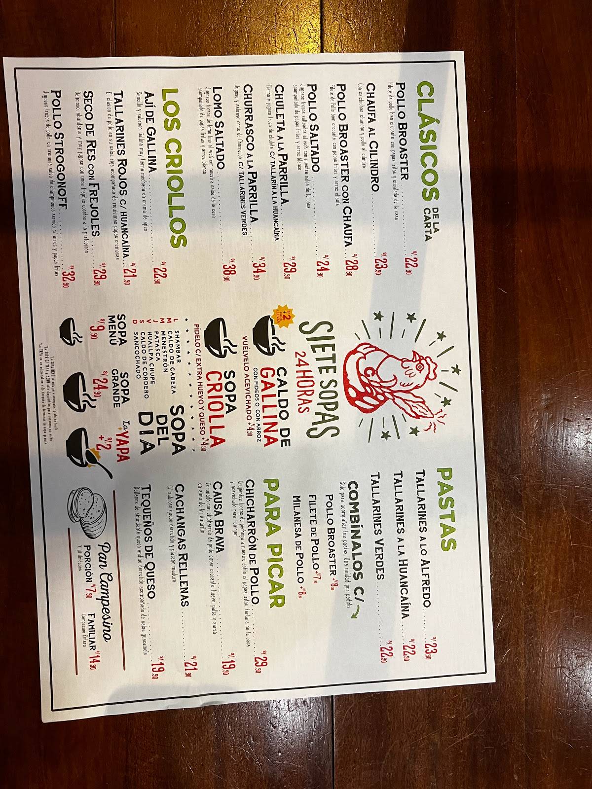 Carta del restaurante Siete Sopas Lince, Lince, Av. Arequipa 2394
