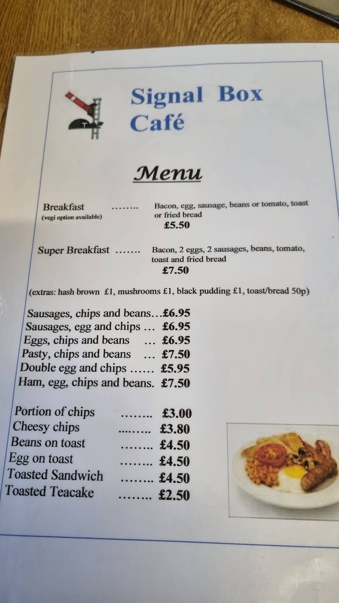 Menu at Signal Box Cafe, Totnes