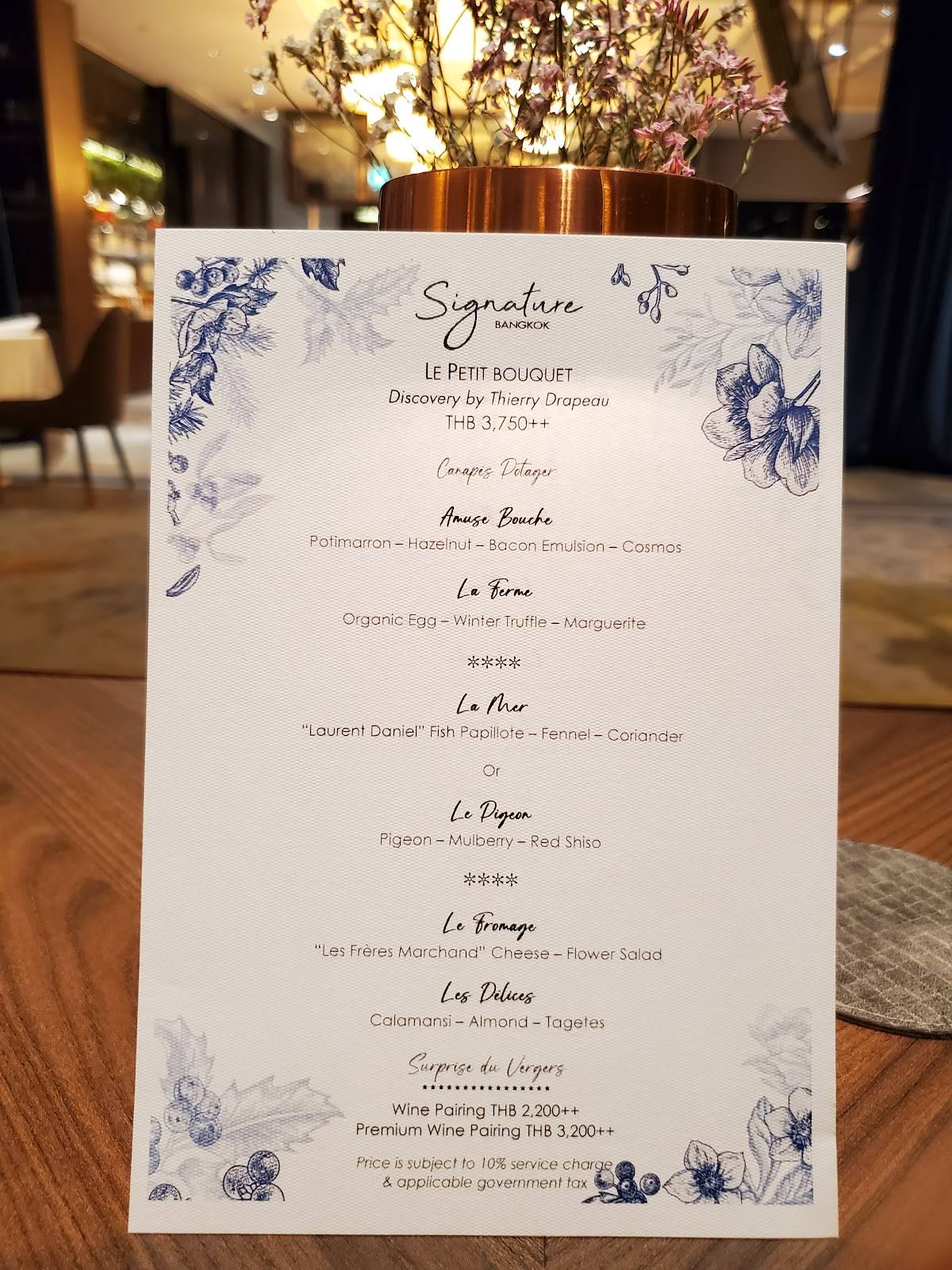 Carta del restaurante Signature Bangkok, Bangkok