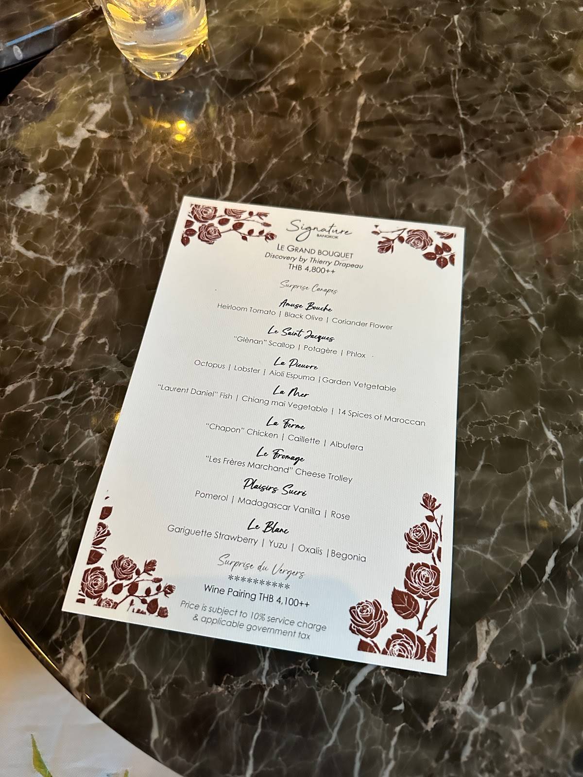 Carta del restaurante Signature Bangkok, Bangkok