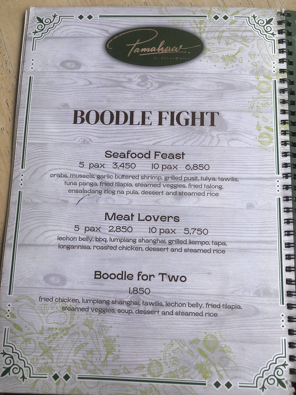 Menu at Pamahaw restaurant, Silang