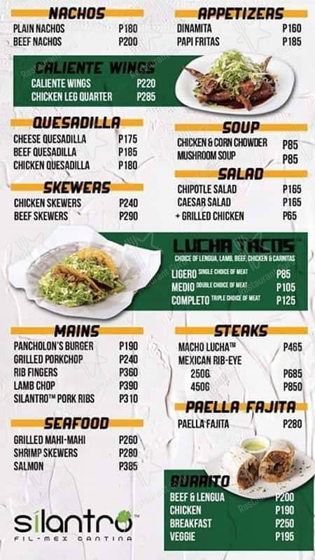 Menu at Silantro Fil-Mex Cantina (Eastwood branch) restaurant, Quezon ...