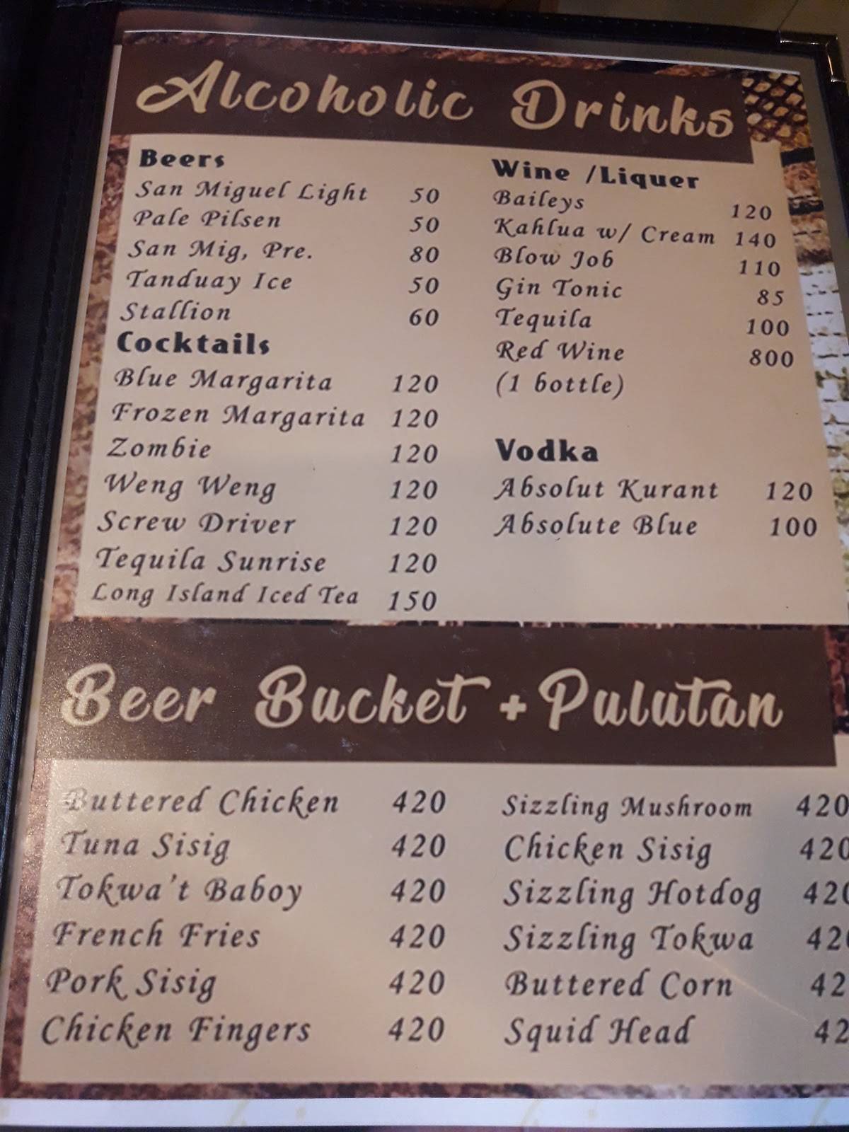 Menu at Silong Restobar, Manila, Ma. Orosa St