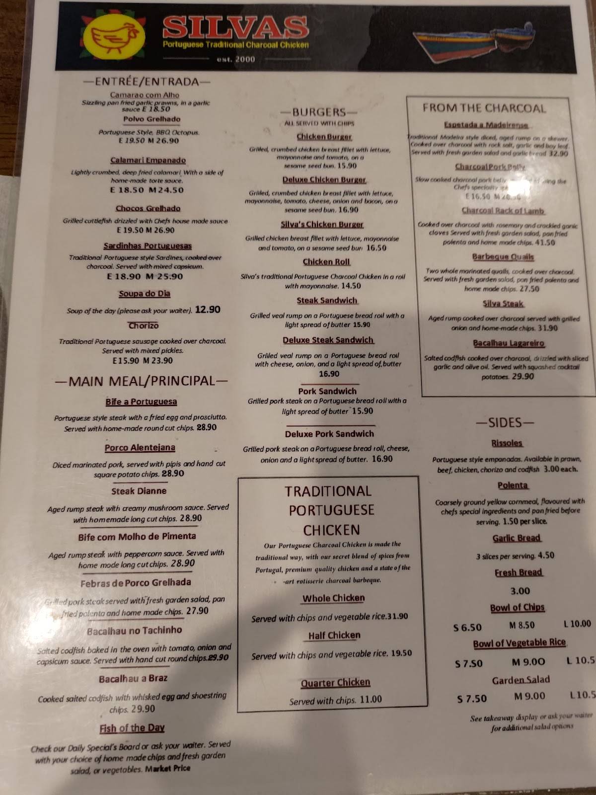 Menu at Silvas Restaurant, Petersham