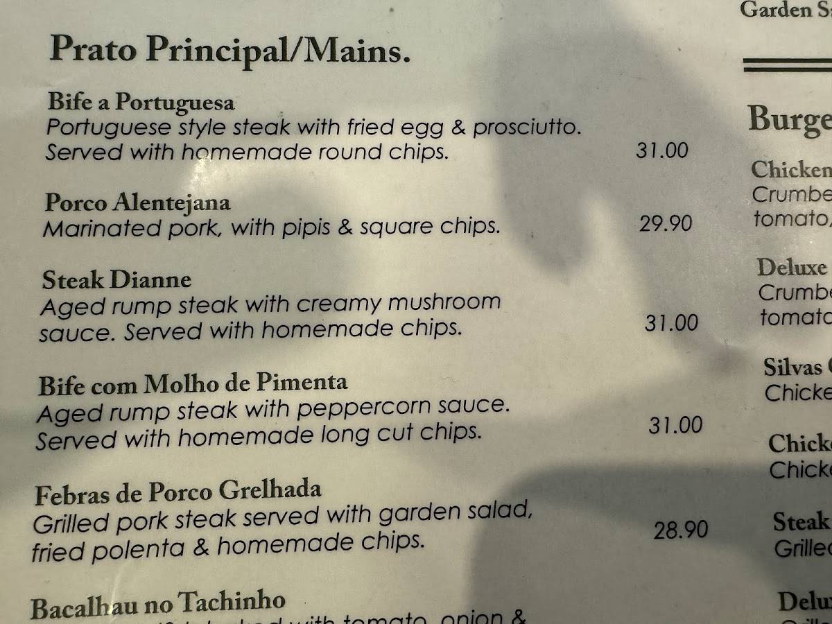 Menu at Silvas Restaurant, Petersham
