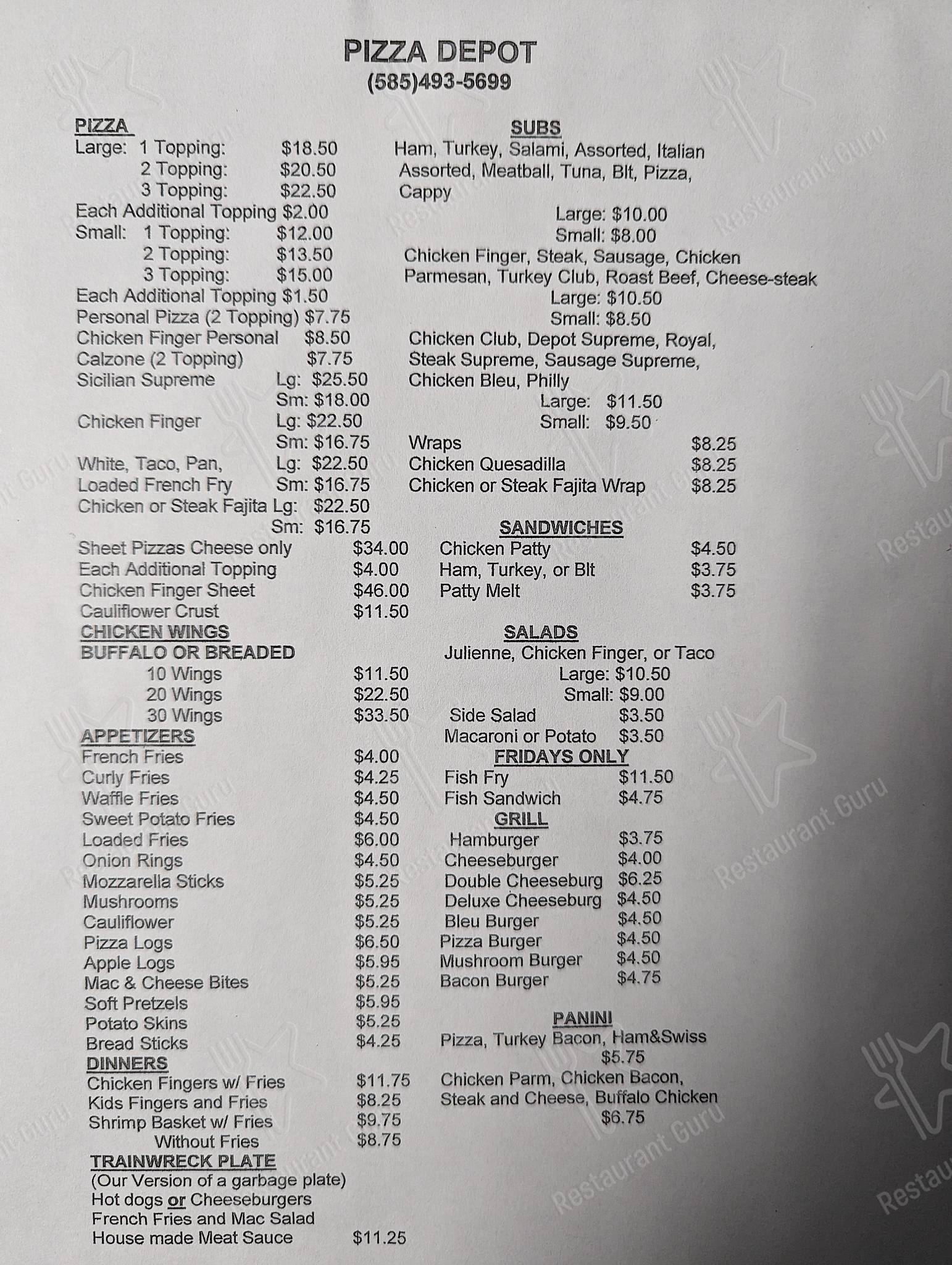 Menu at Silver Springs Pizza Depot pizzeria, Silver Springs
