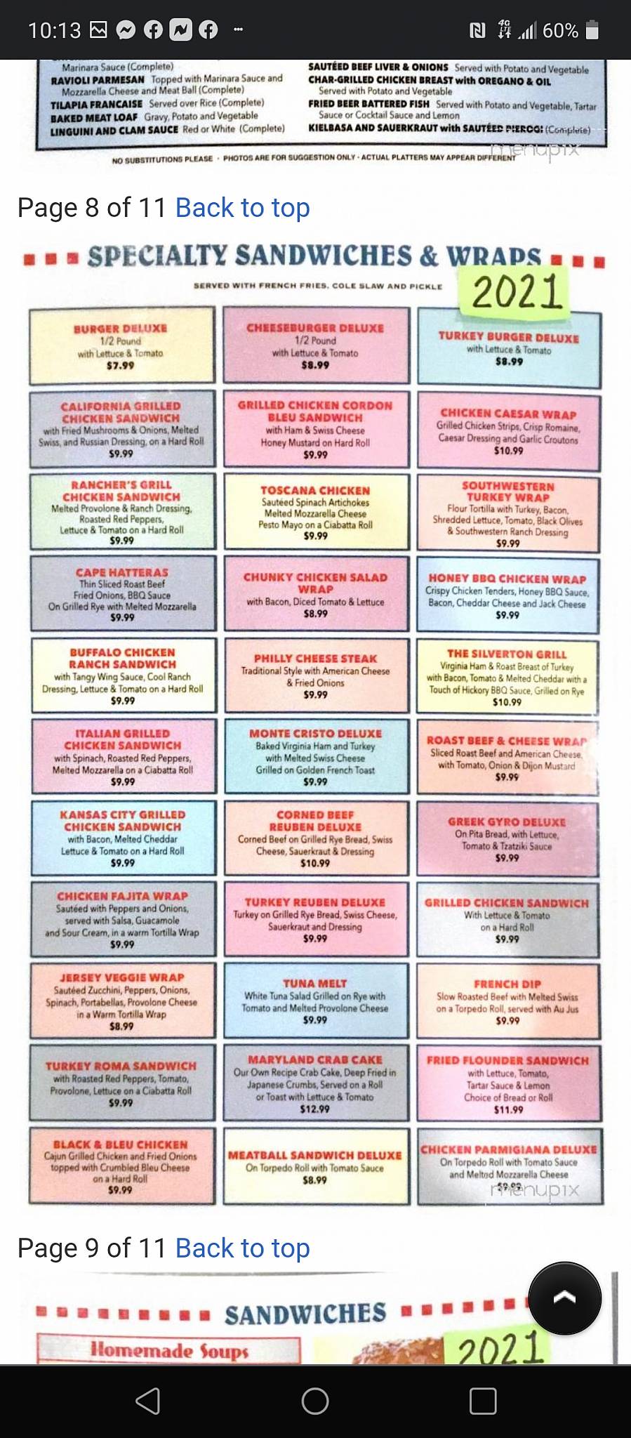 Menu at The New Silverton Diner cafe, Toms River, Hooper Ave