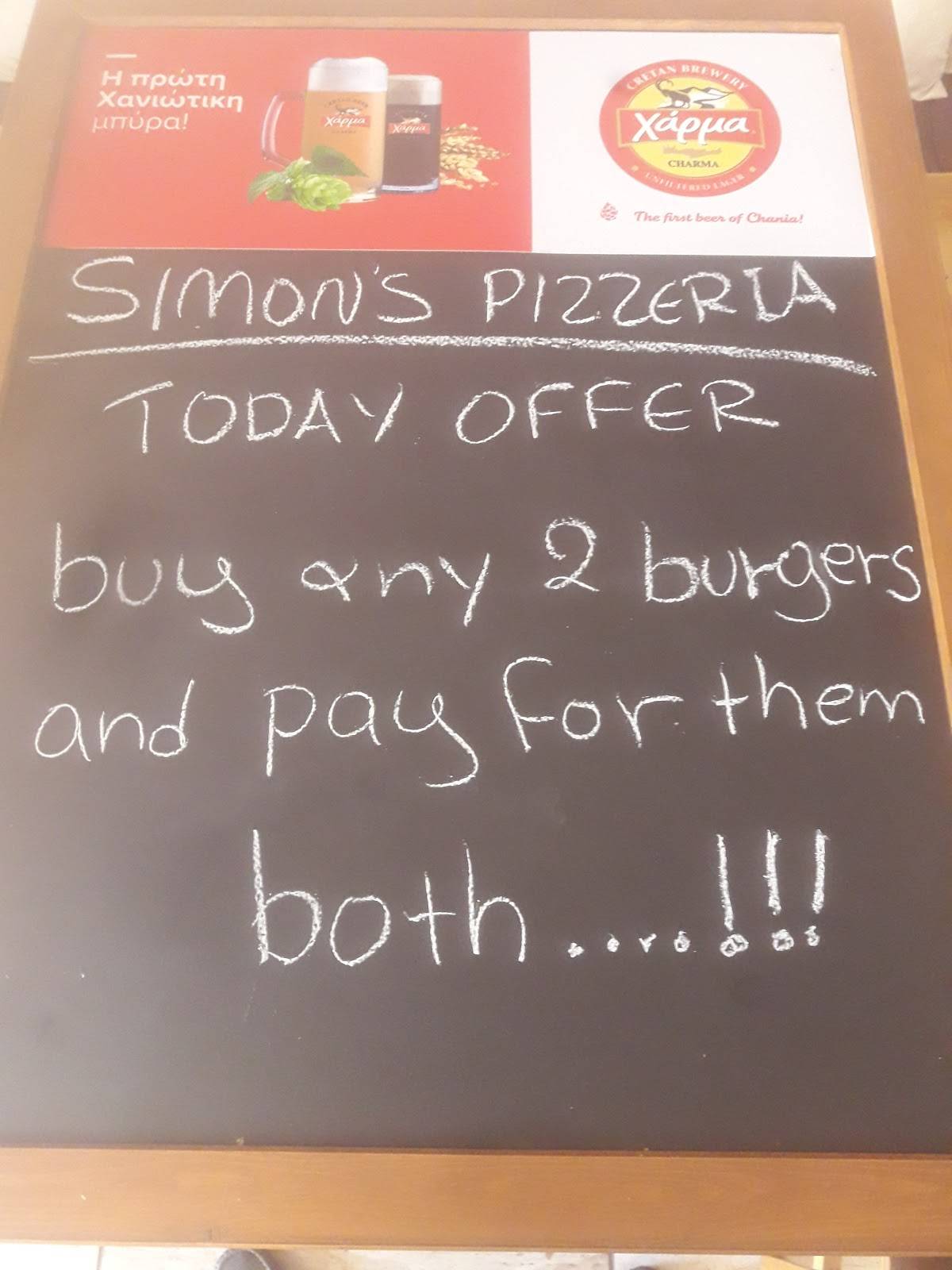 Menu at Simon's, Kalyves