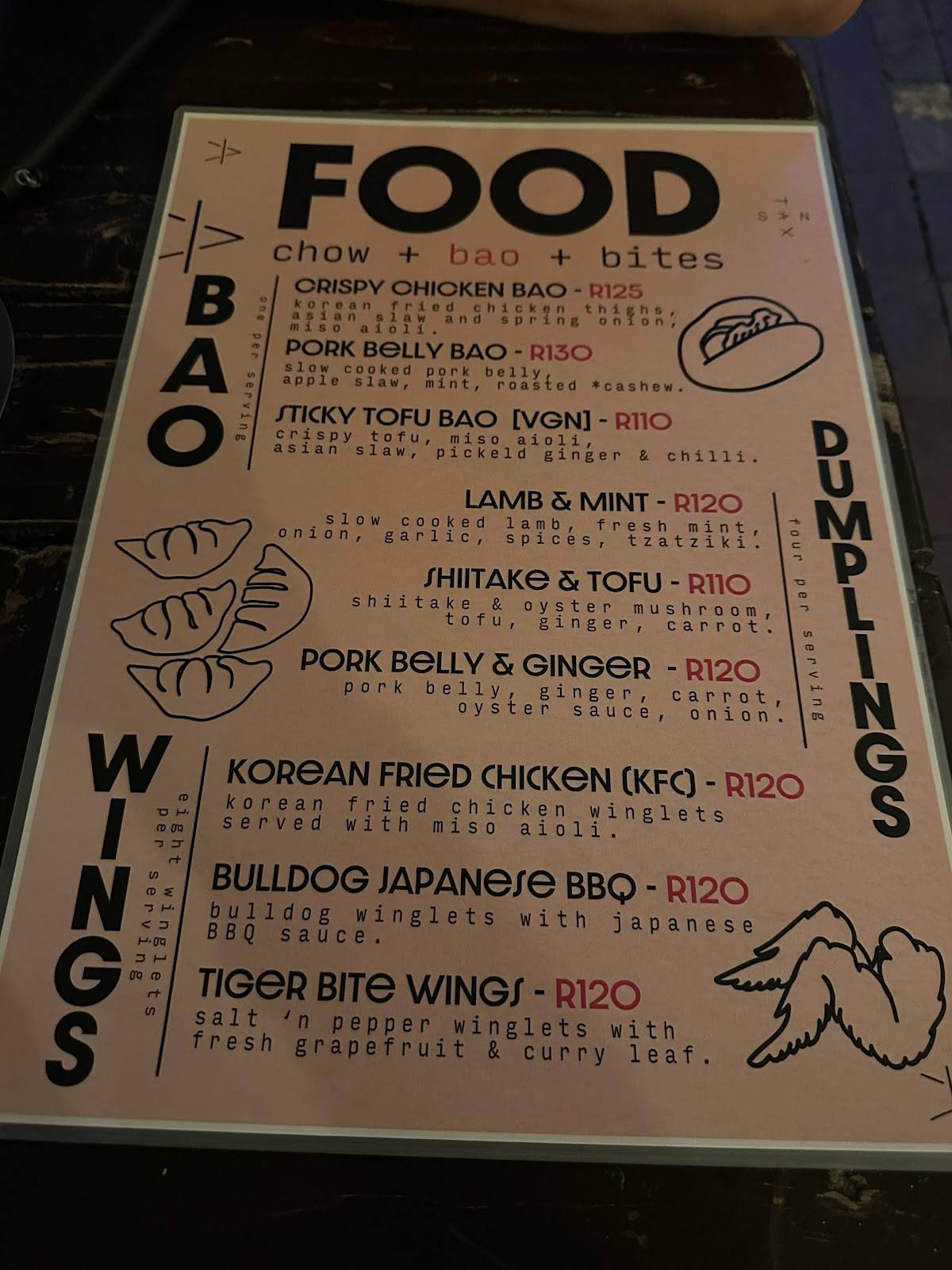 Menu at Sin+Tax pub & bar, Johannesburg