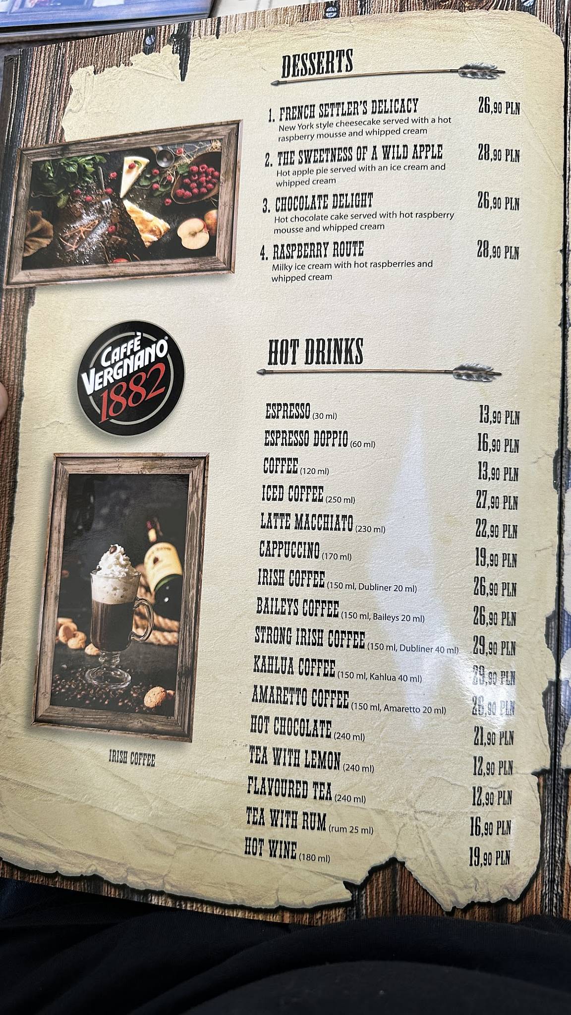 Menu at Sioux steakhouse, Kraków