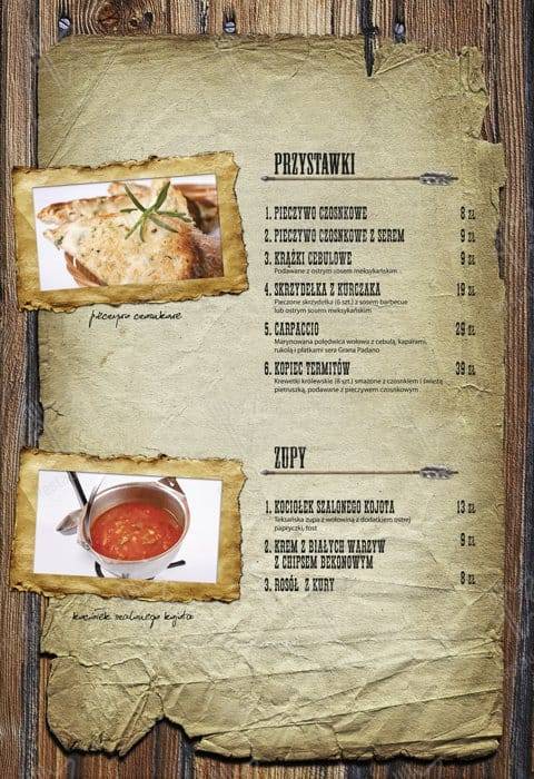 Menu at Sioux steakhouse, Kraków