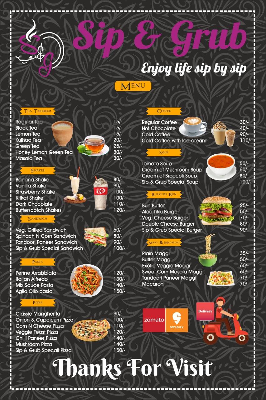 Menu at Sip & Grub Cafe, Lucknow