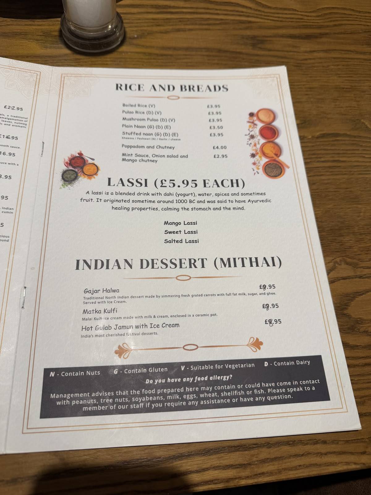 Menu at Sir John Barleycorn, Copythorne
