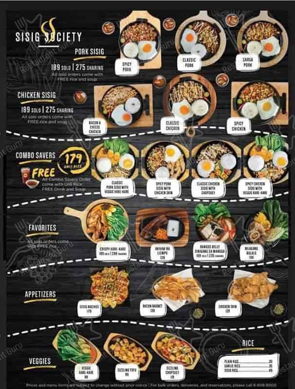 Menu at Sisig Society, Santa Rosa, Ground Floor