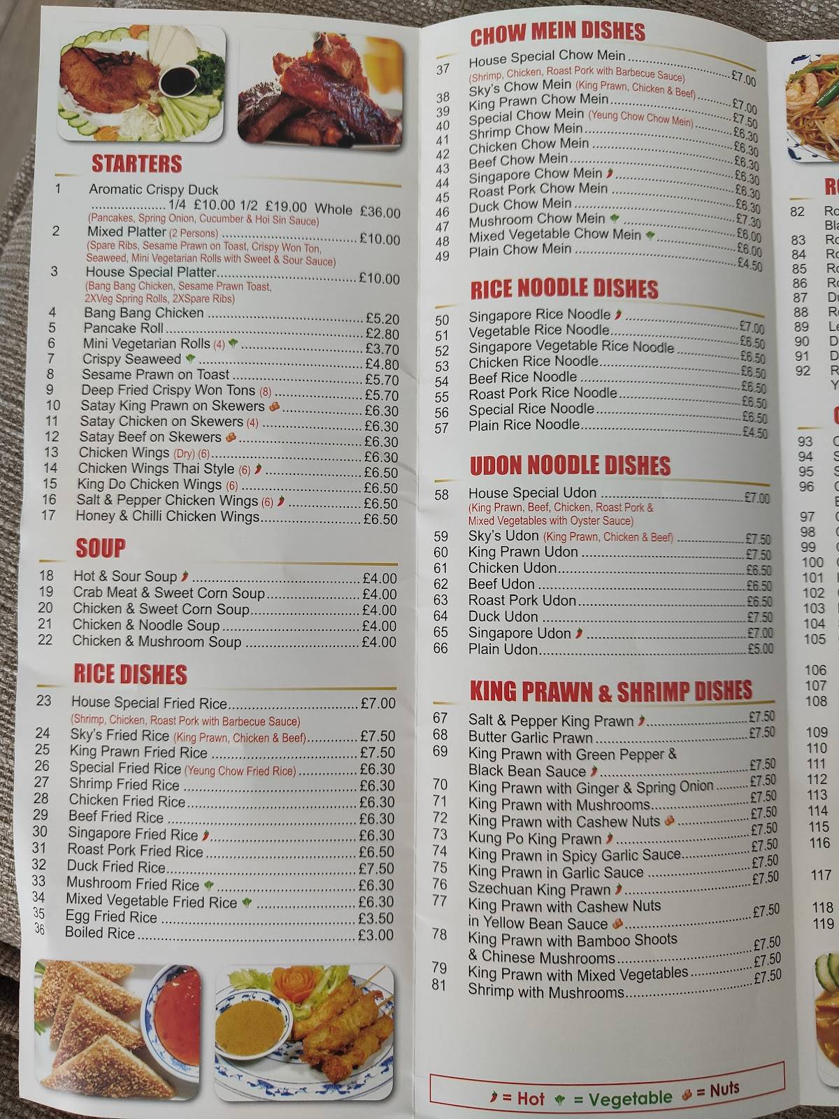 Menu at Sky Chinese Takeaway pub & bar, Burnham-on-Sea