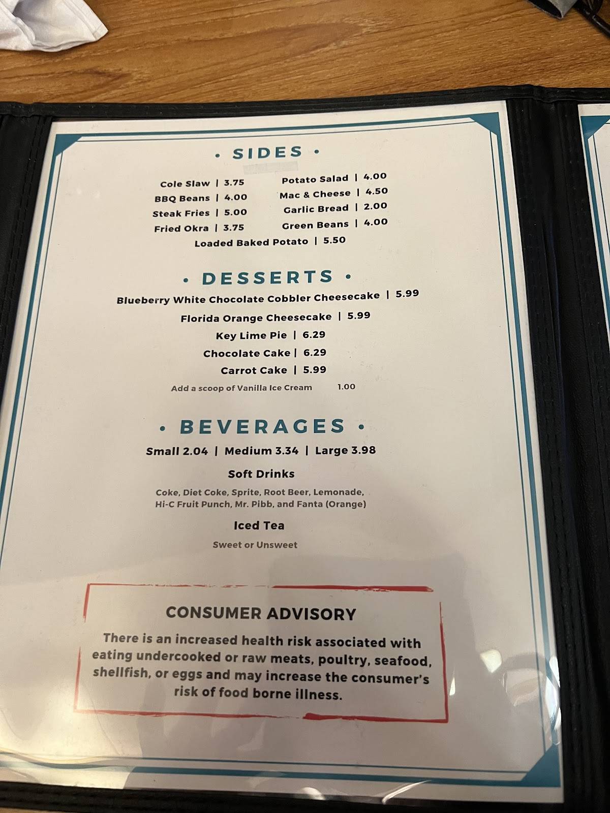 Menu at Slim's Bar-B-Q, Arcadia