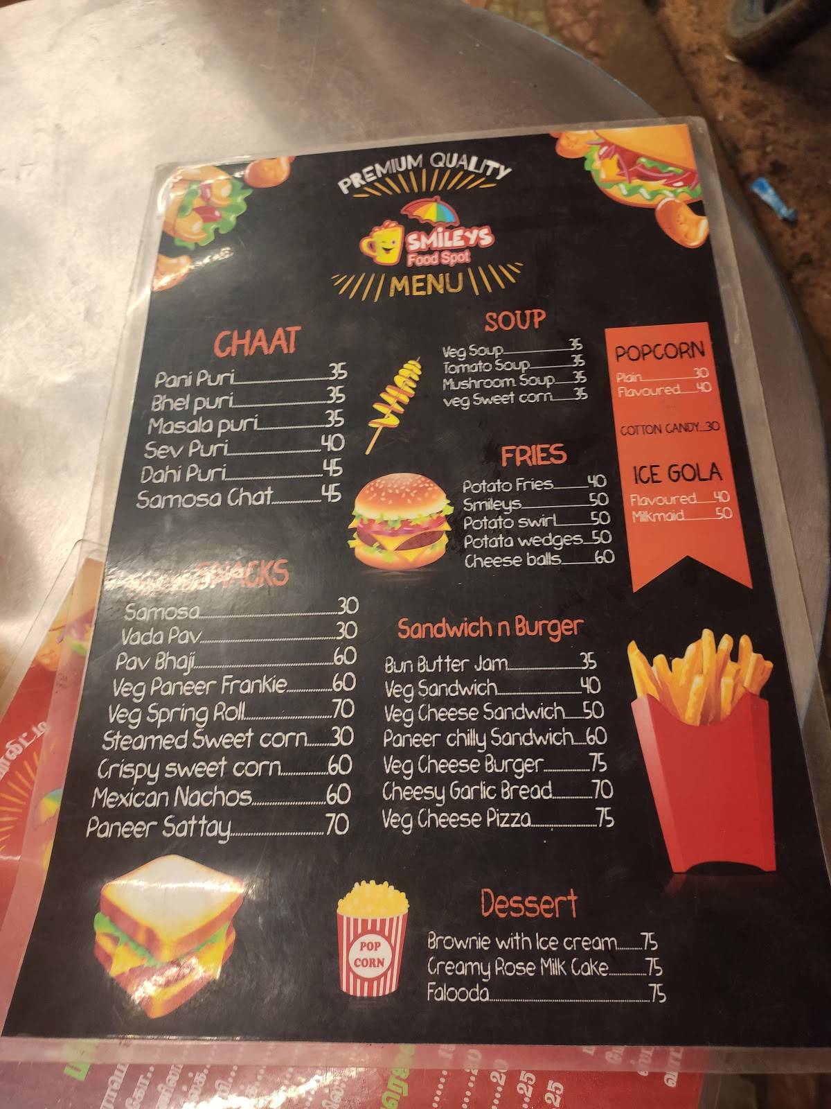 Menu at Smiley's Food spot, Tirunelveli