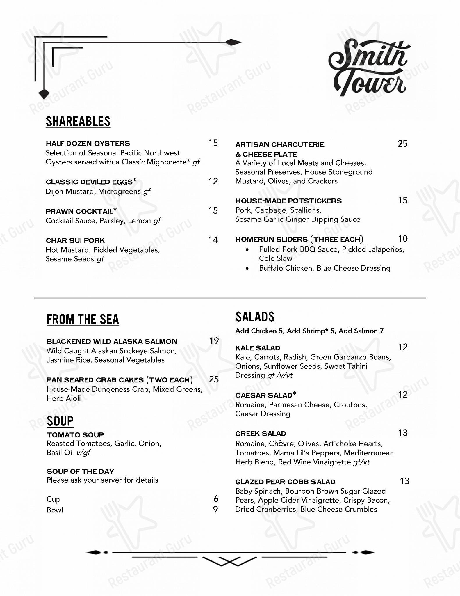 Menu at Smith Tower cafe, Seattle