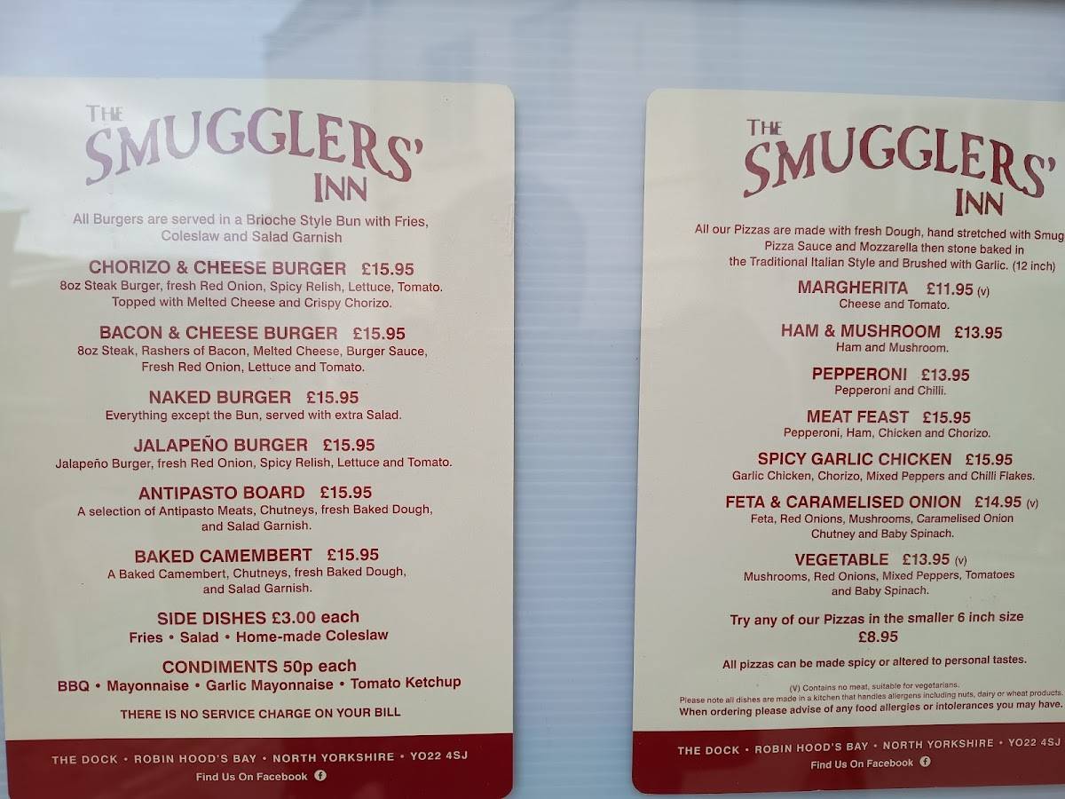 Menu at Smugglers Ale House pub & bar, Robin Hood's Bay