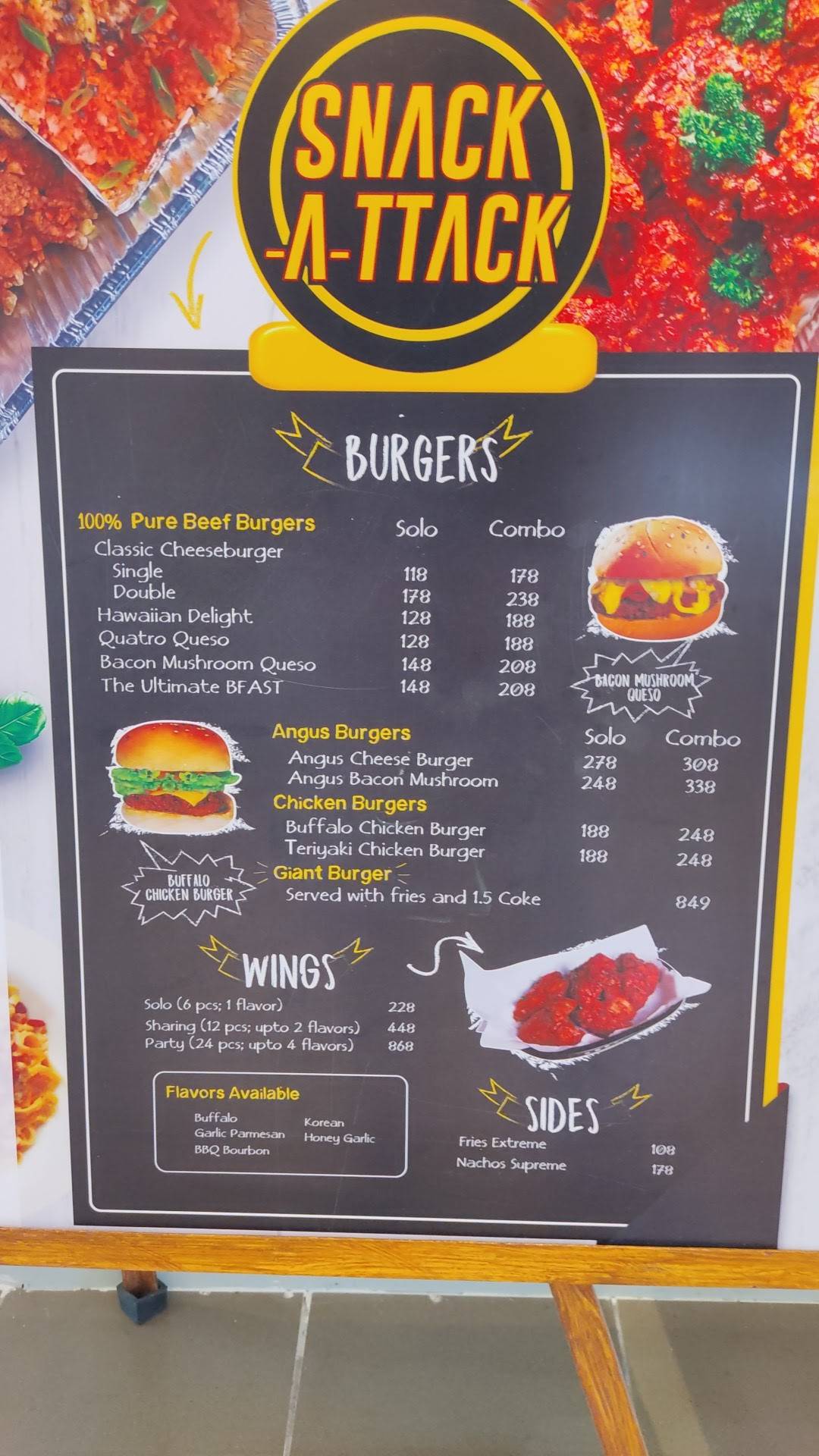 Menu at Snack-A-ttack restaurant, Muntinlupa