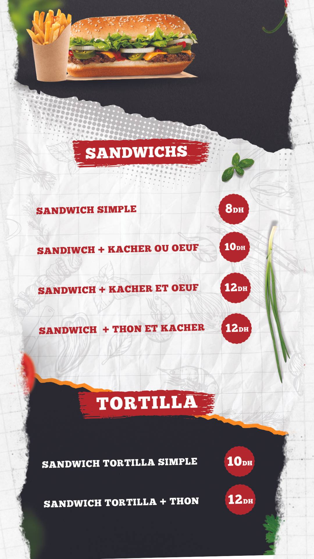 Menu au Snack El Menzeh restaurant, Al Hoceima