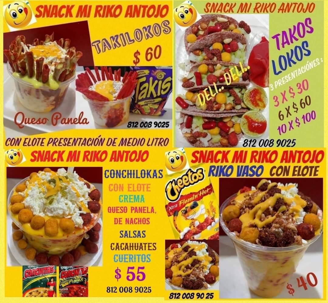 Menu at Snack Mi Riko Antojo restaurant, San Nicolás de los Garza